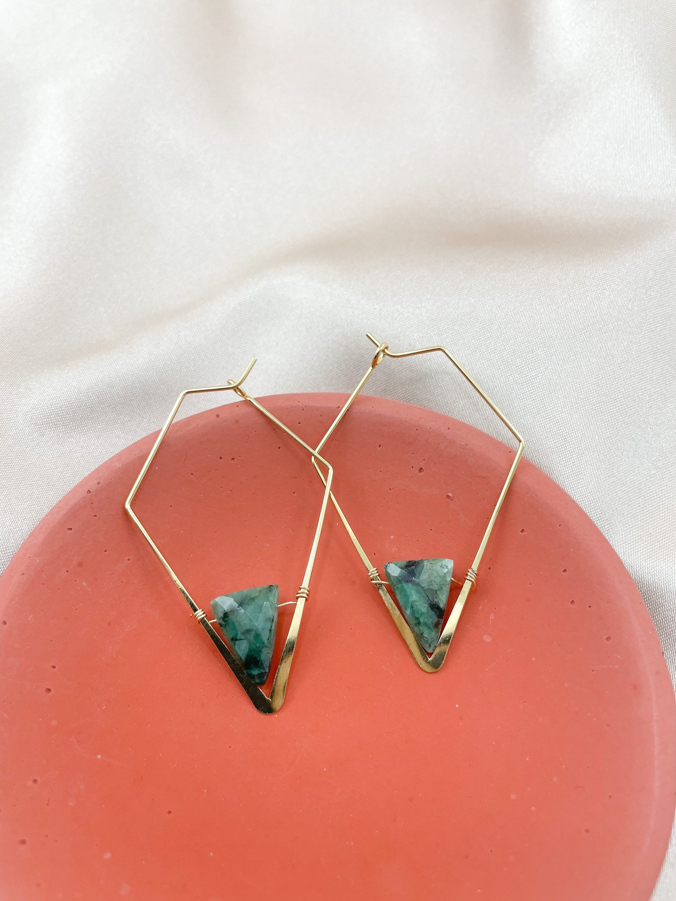 Emerald Diamond Shaped Hoops May Birthstone - Etsy