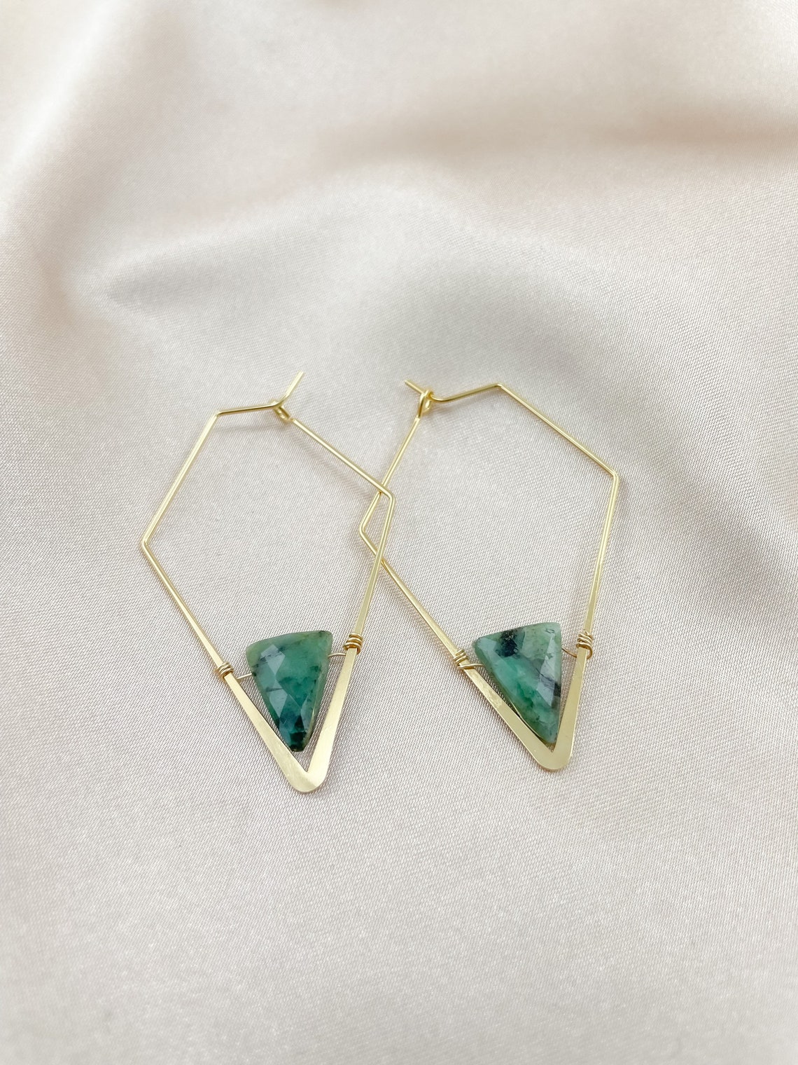 Emerald Diamond Shaped Hoops May Birthstone - Etsy