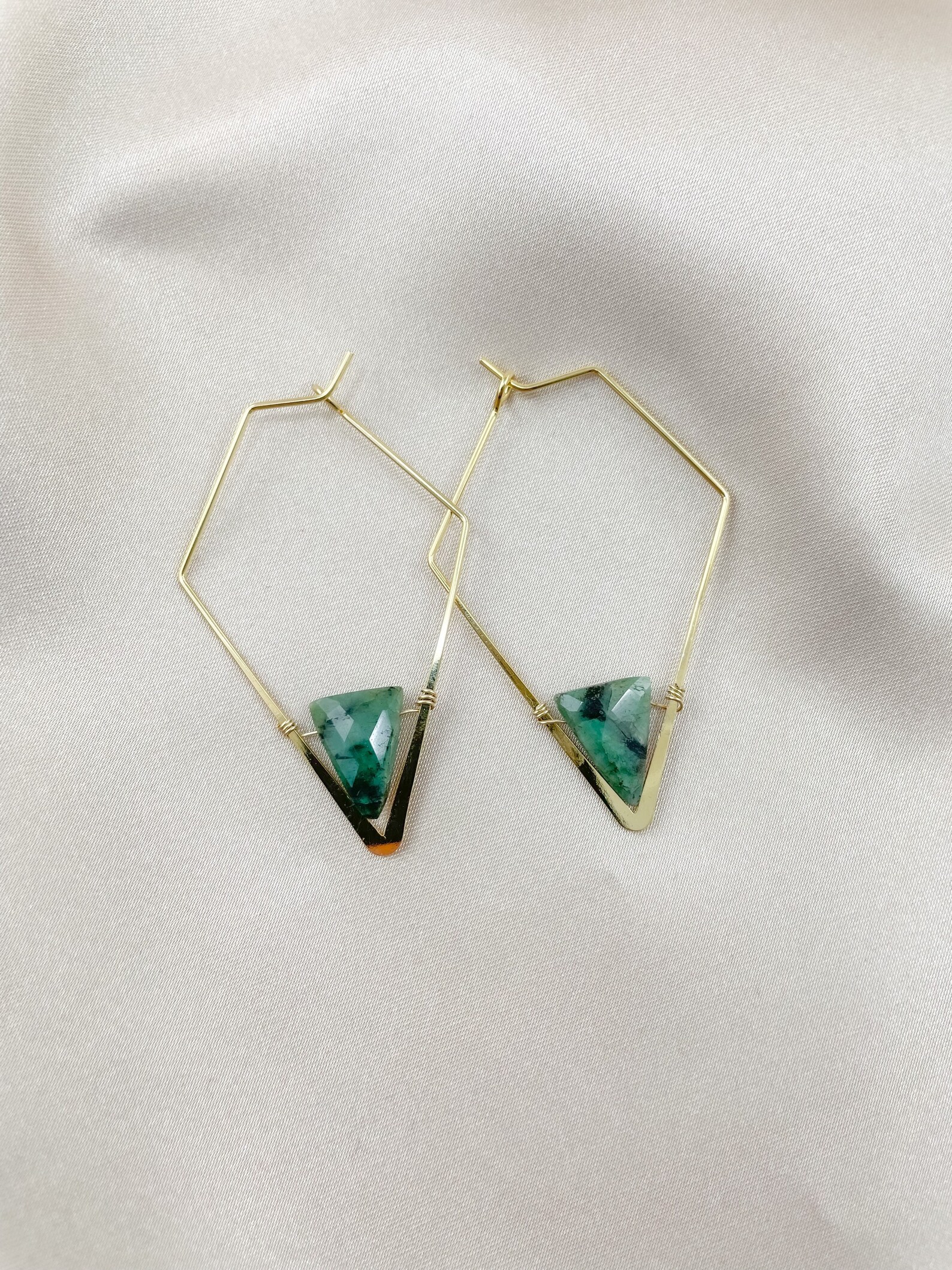 Emerald Diamond Shaped Hoops May Birthstone - Etsy