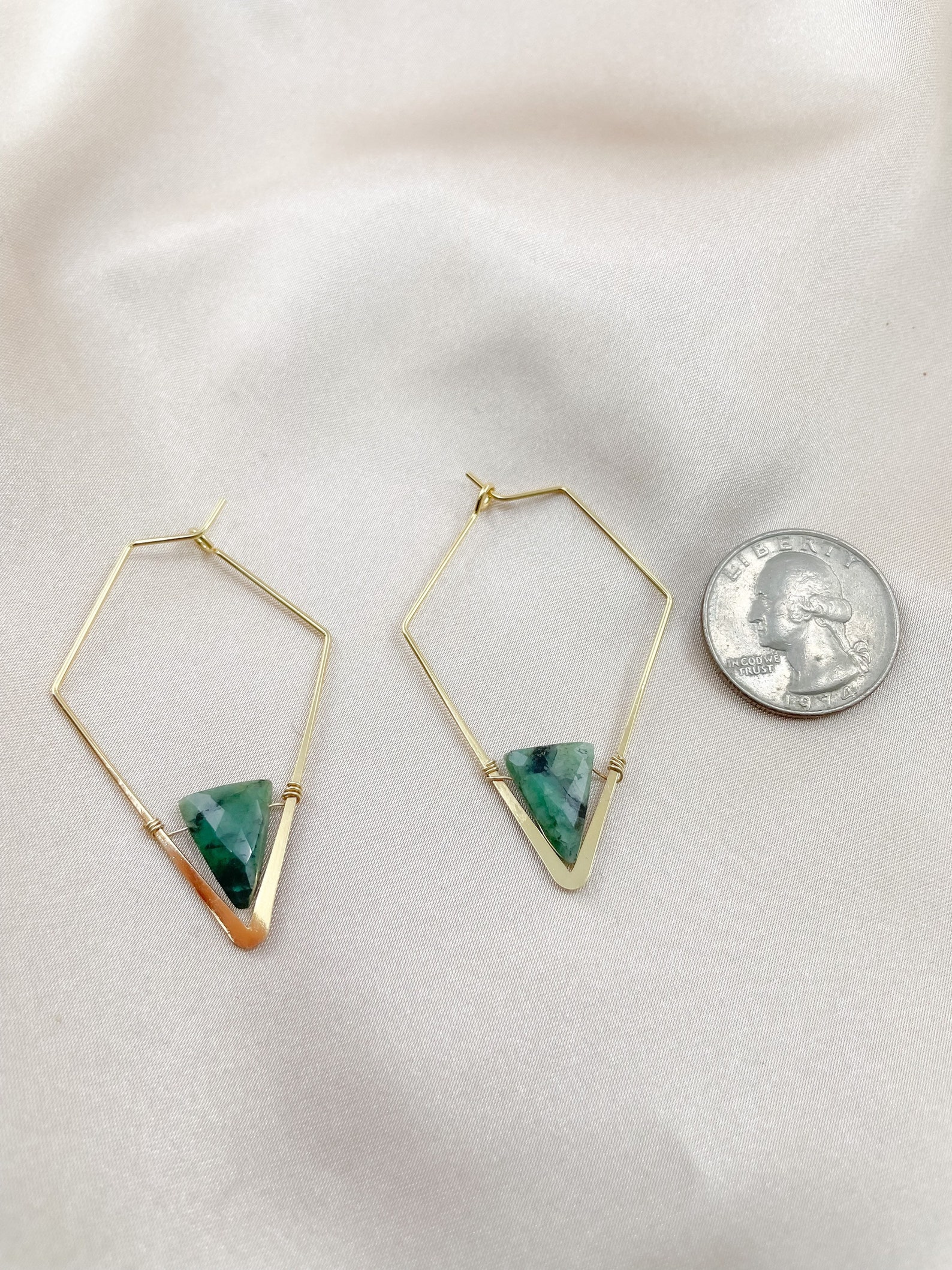 Emerald Diamond Shaped Hoops May Birthstone - Etsy