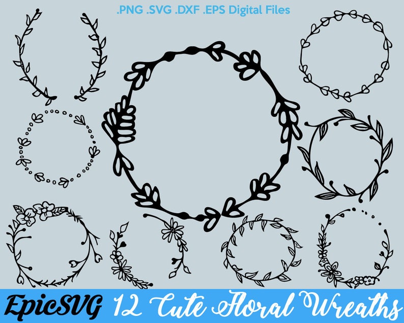 12 Floral Wreath Designs .SVG .DXF .EPS Wedding Gift Frame - Etsy