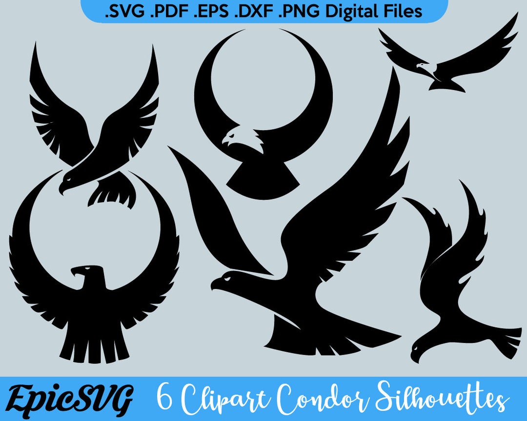 6 Condor Silhouettes .SVG .PDF .EPS .dxf .png Digital Files Bird Symbol ...