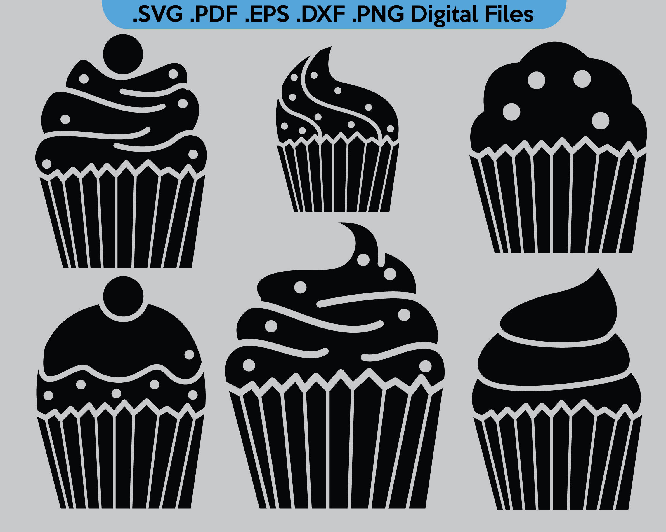 6 Cupcake Silhouette .SVG .PDF .EPS .dxf .png Digital Files Cupcake ...