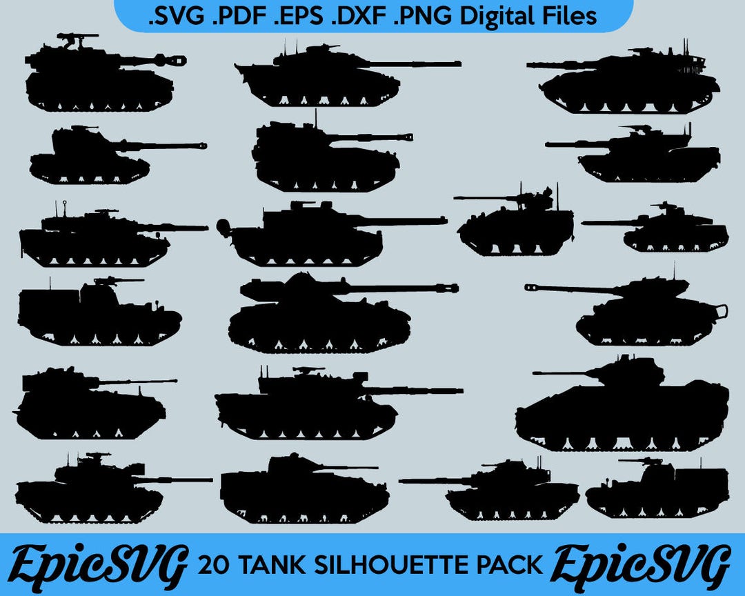 20 Tank Silhouettes .SVG .PDF .EPS .dxf .png Digital Files of Tanks ...