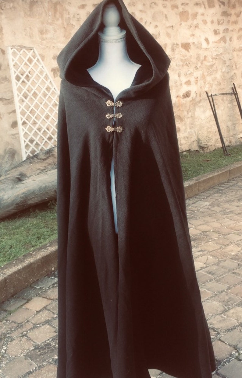 Capa negra capucha grande abrigo de lana traje medieval | Etsy
