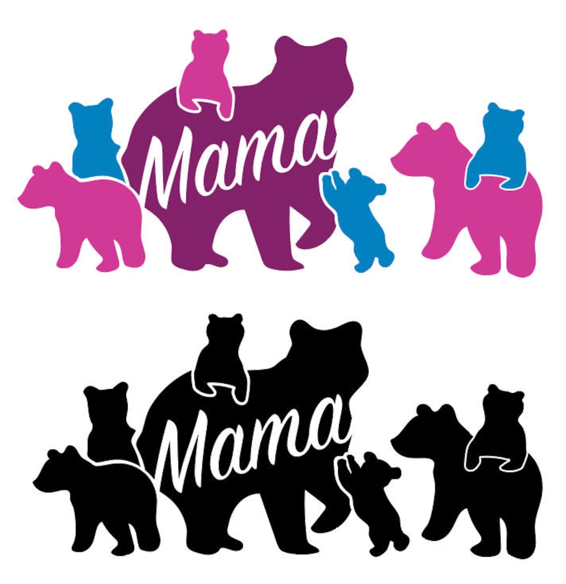 Mama Bear With 4, 5, 6 Cubs Large Family .SVG File for Vinyl Cutting - Etsy