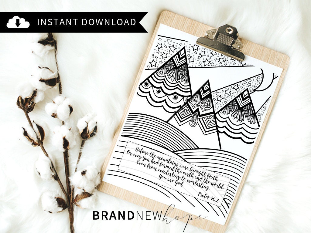 Psalm 90:2 Bible Coloring Page, Scripture Coloring Page, Mountains ...