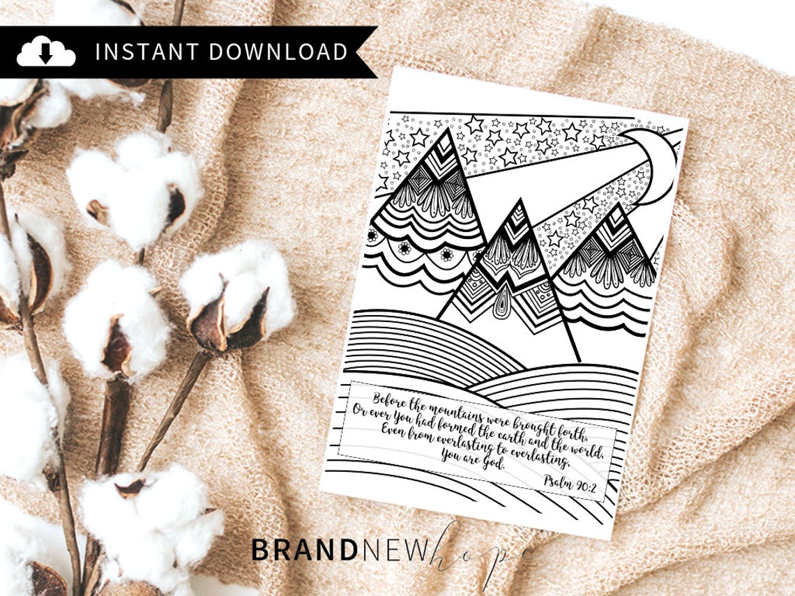 Psalm 90:2 Bible Coloring Page, Scripture Coloring Page, Mountains ...