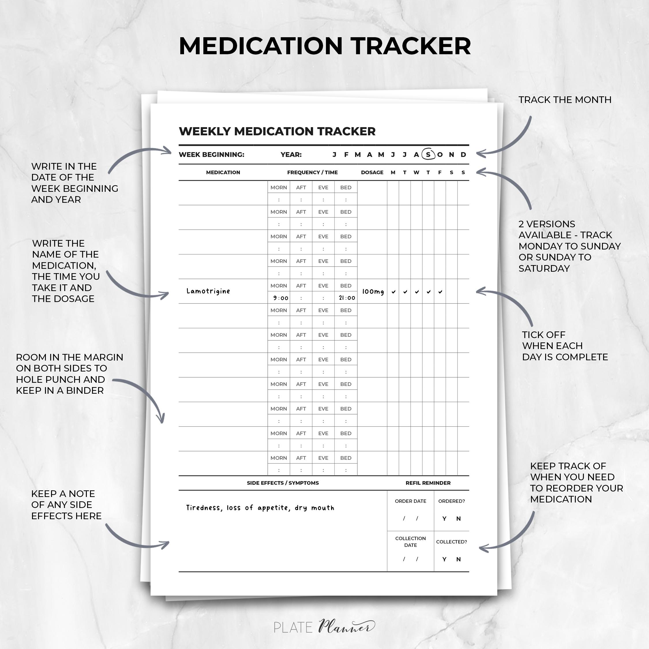 Weekly Medication Tracker Printable | Medication Log | Digital Health ...