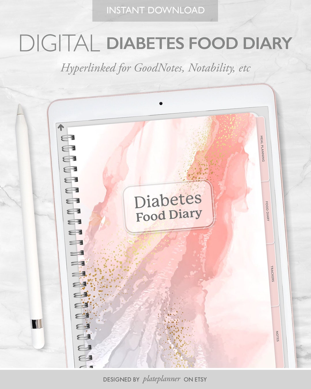 DIGITAL Diabetes Food Diary for Goodnotes, Notability | Hyperlinked ...