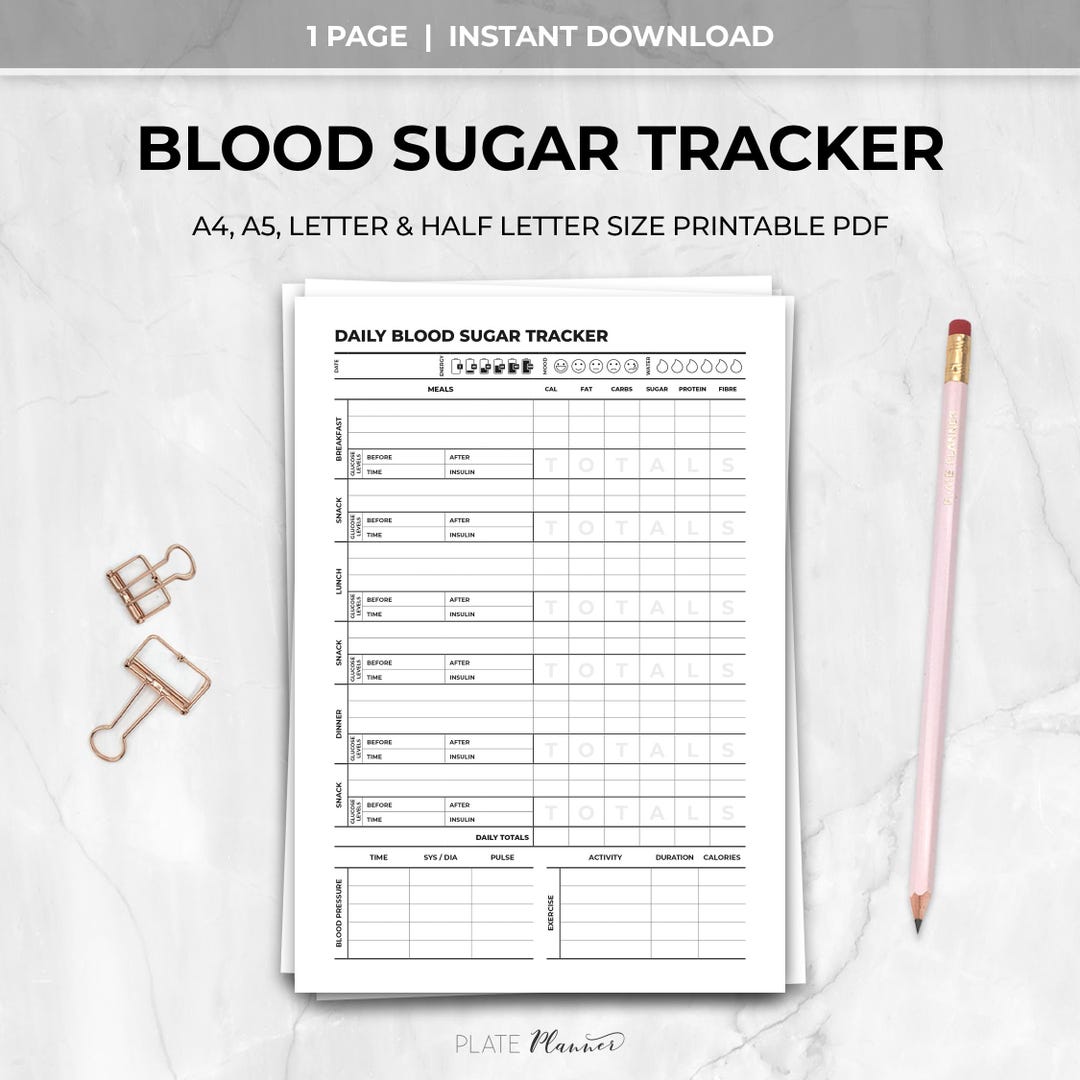Blood Sugar Tracker Printable | Diabetes Log Sheet | Glucose Monitoring ...
