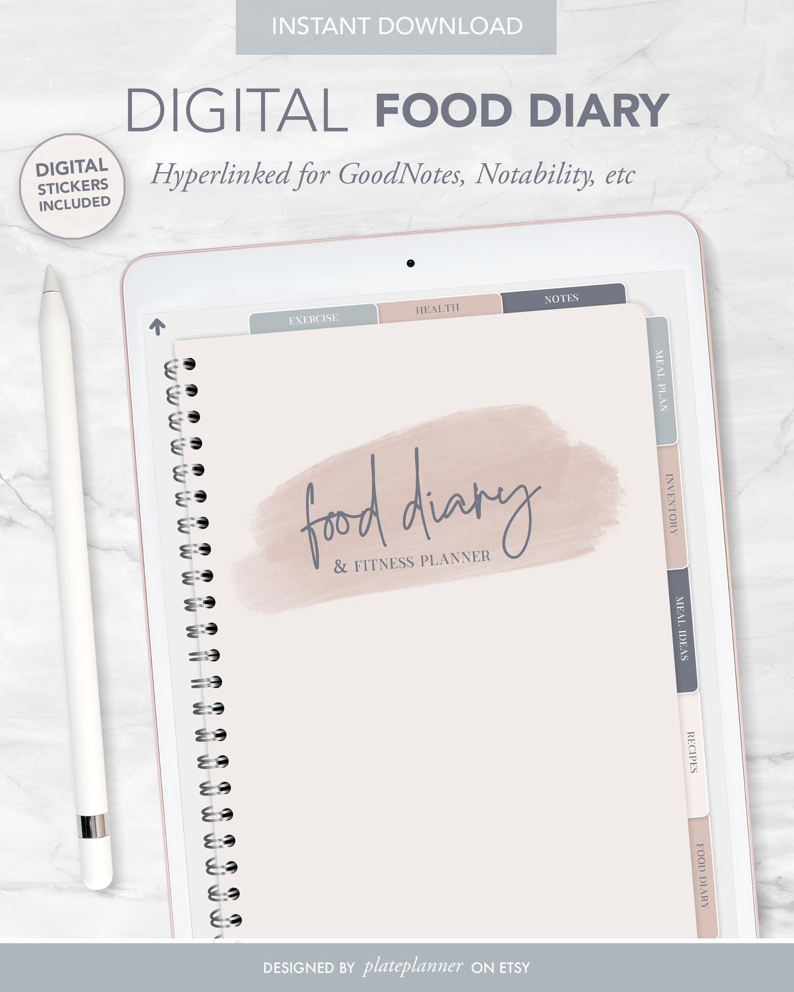 DIGITAL Food Diary & Fitness Planner for Goodnotes Notability - Etsy UK