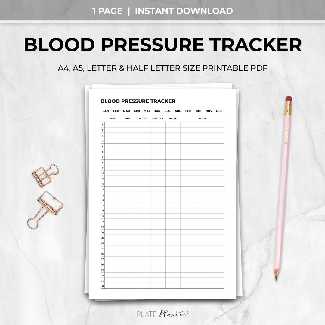 Blood Pressure Tracker Printable | Wellness and Medical Planner ...