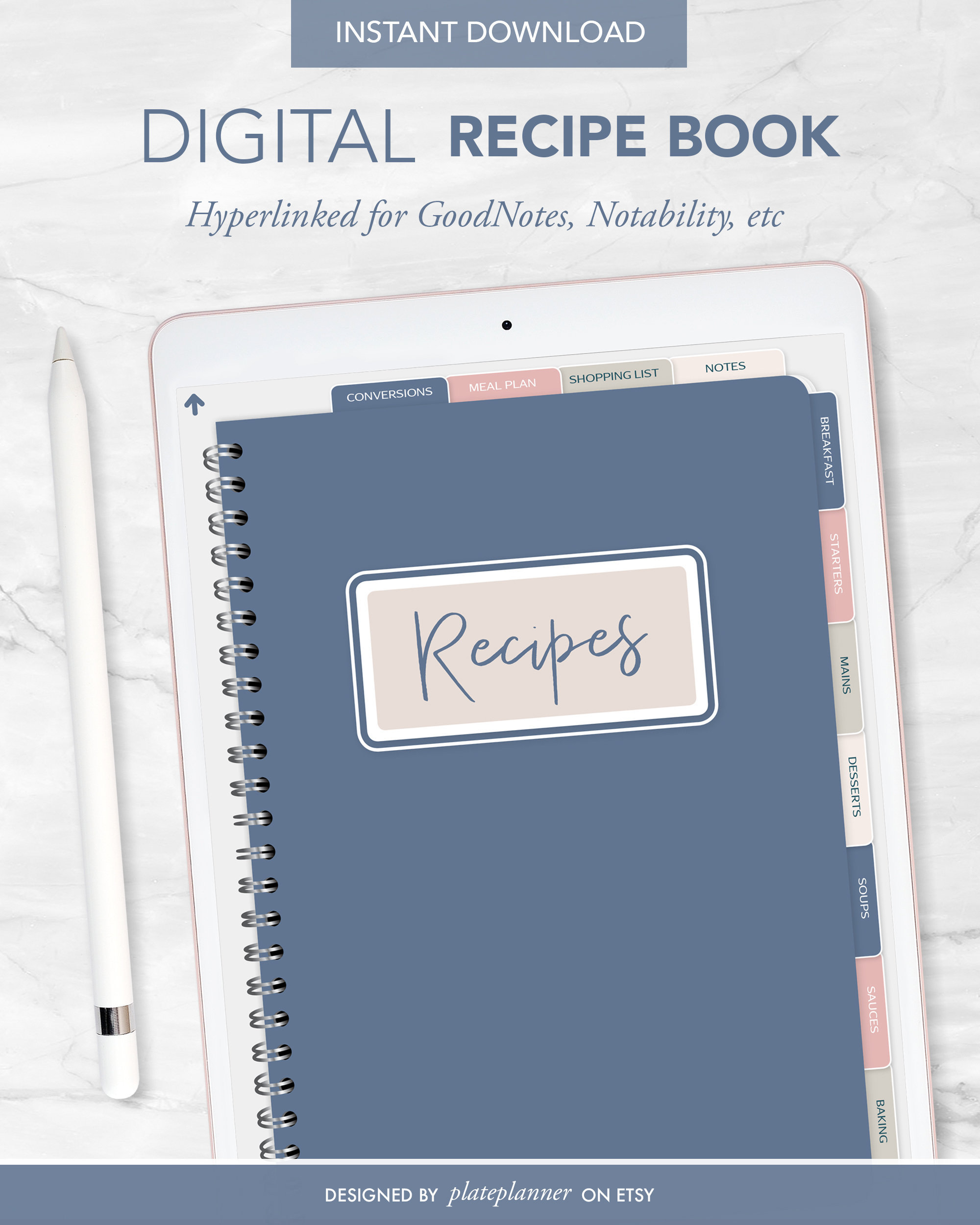 DIGITAL Recipe Book for Goodnotes Notability Hyperlinked - Etsy
