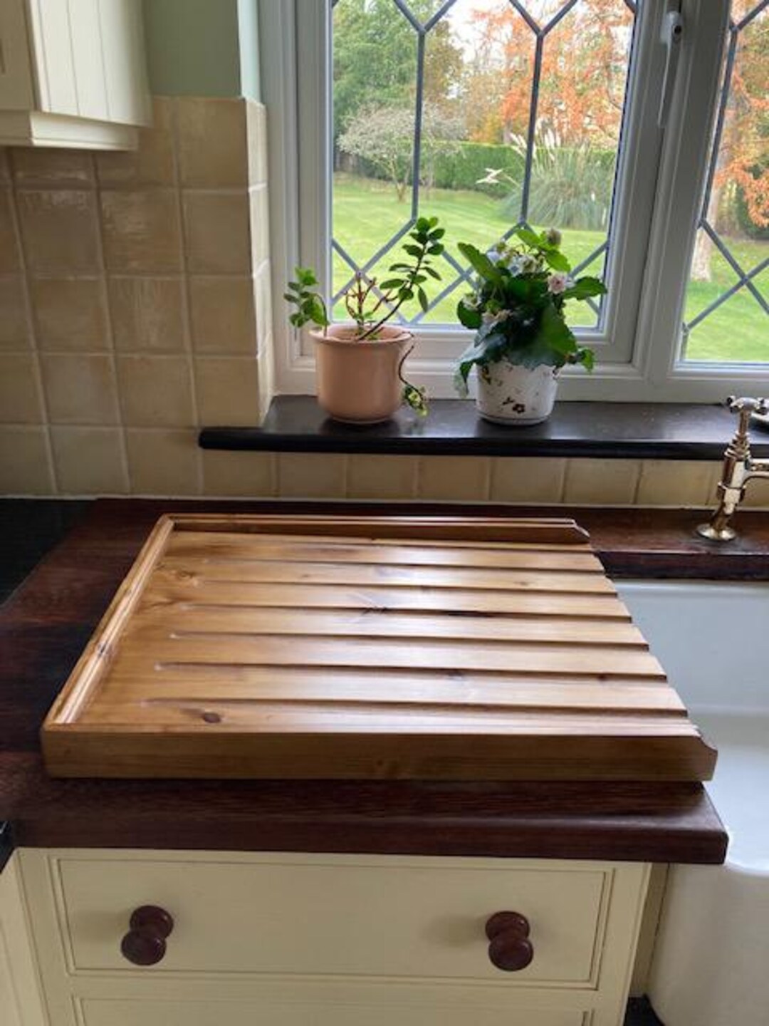 Large Solid Pine Draining Board for a Belfast/butler Sink Medium Finish ...