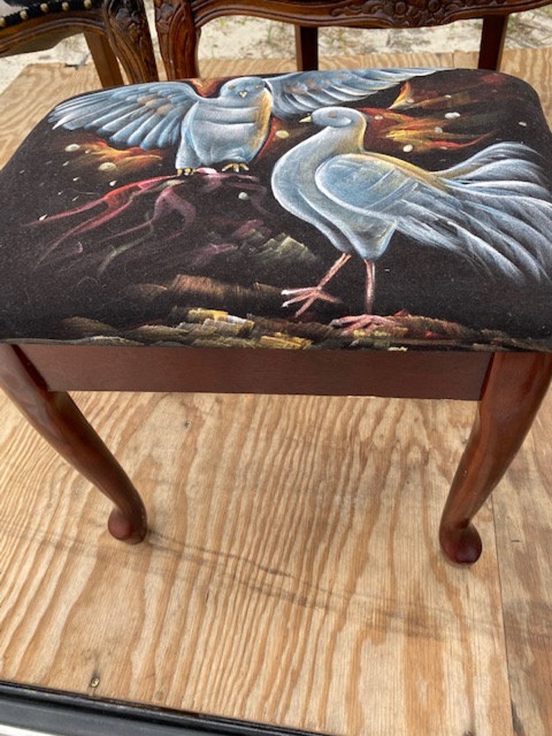 Hand Painted Victorian Style Stool Doves on Velvet WOW - Etsy