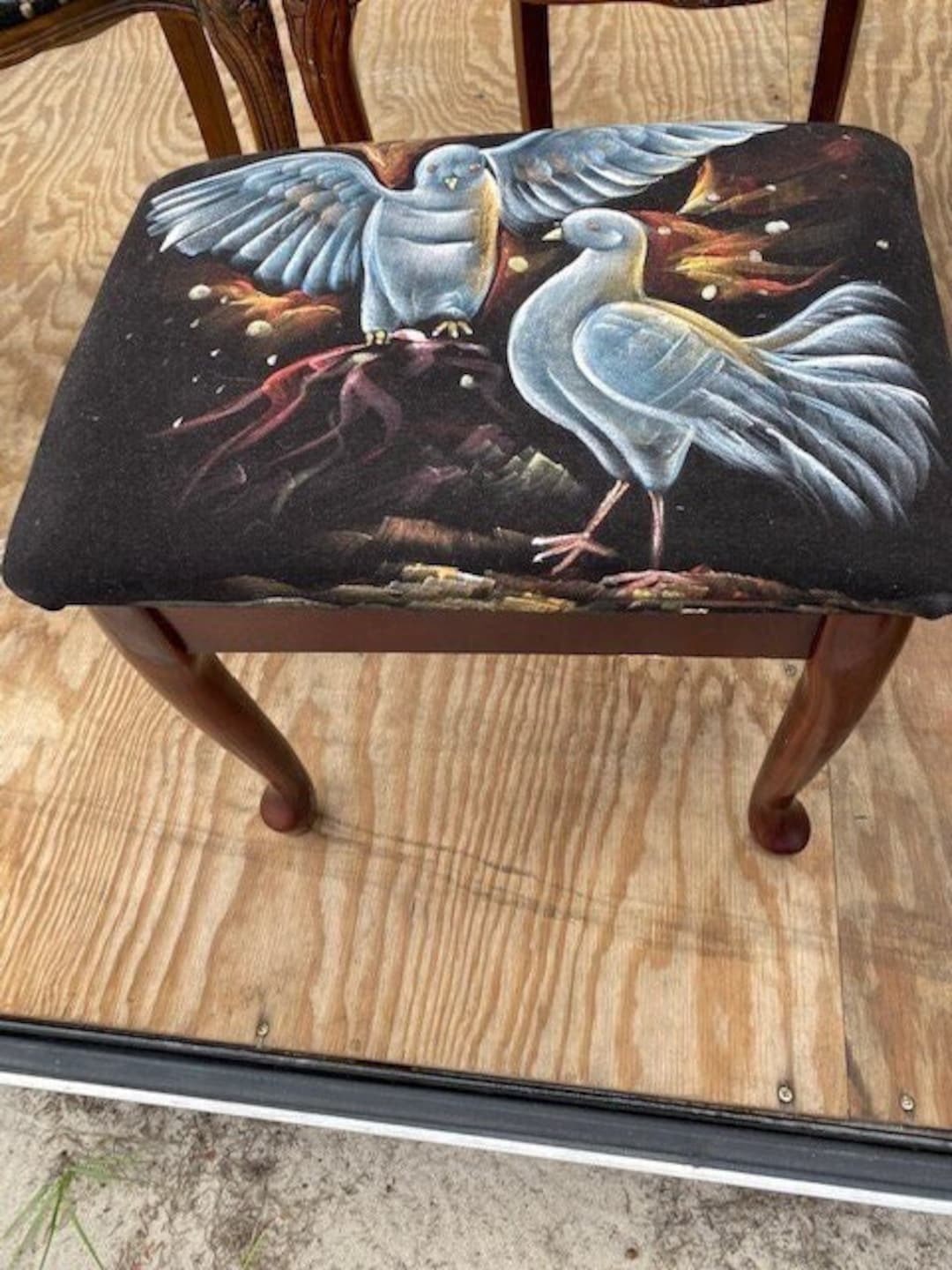 Hand Painted Victorian Style Stool Doves on Velvet WOW - Etsy