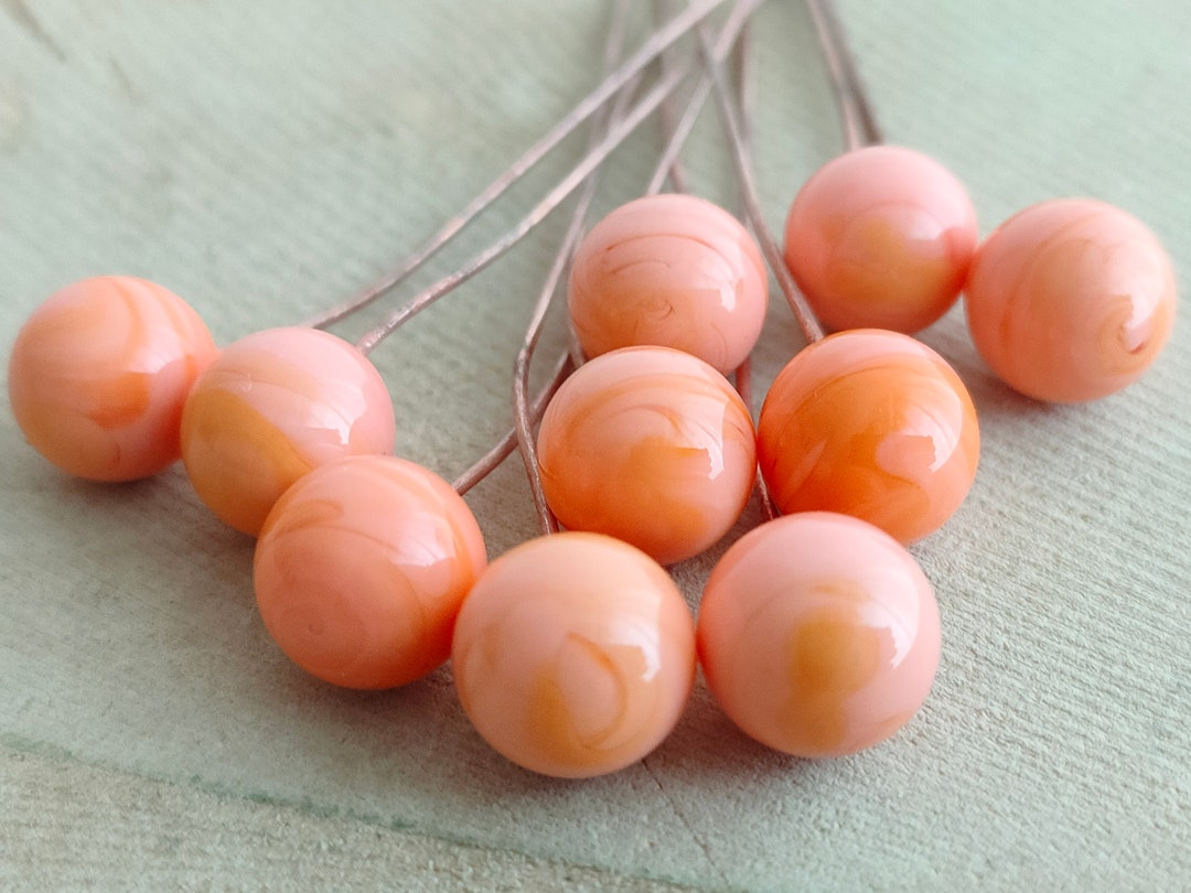 10 Balls 8 Mm, Lampwork Headpins Copper, Apricot - Etsy