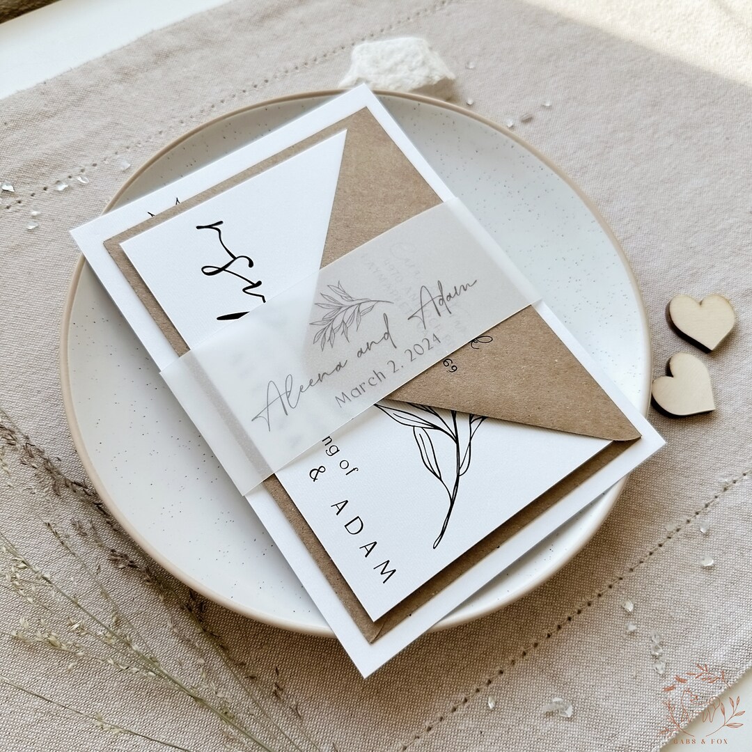 Personalized Vellum Belly Band With Botanical Print Pre-folded ...