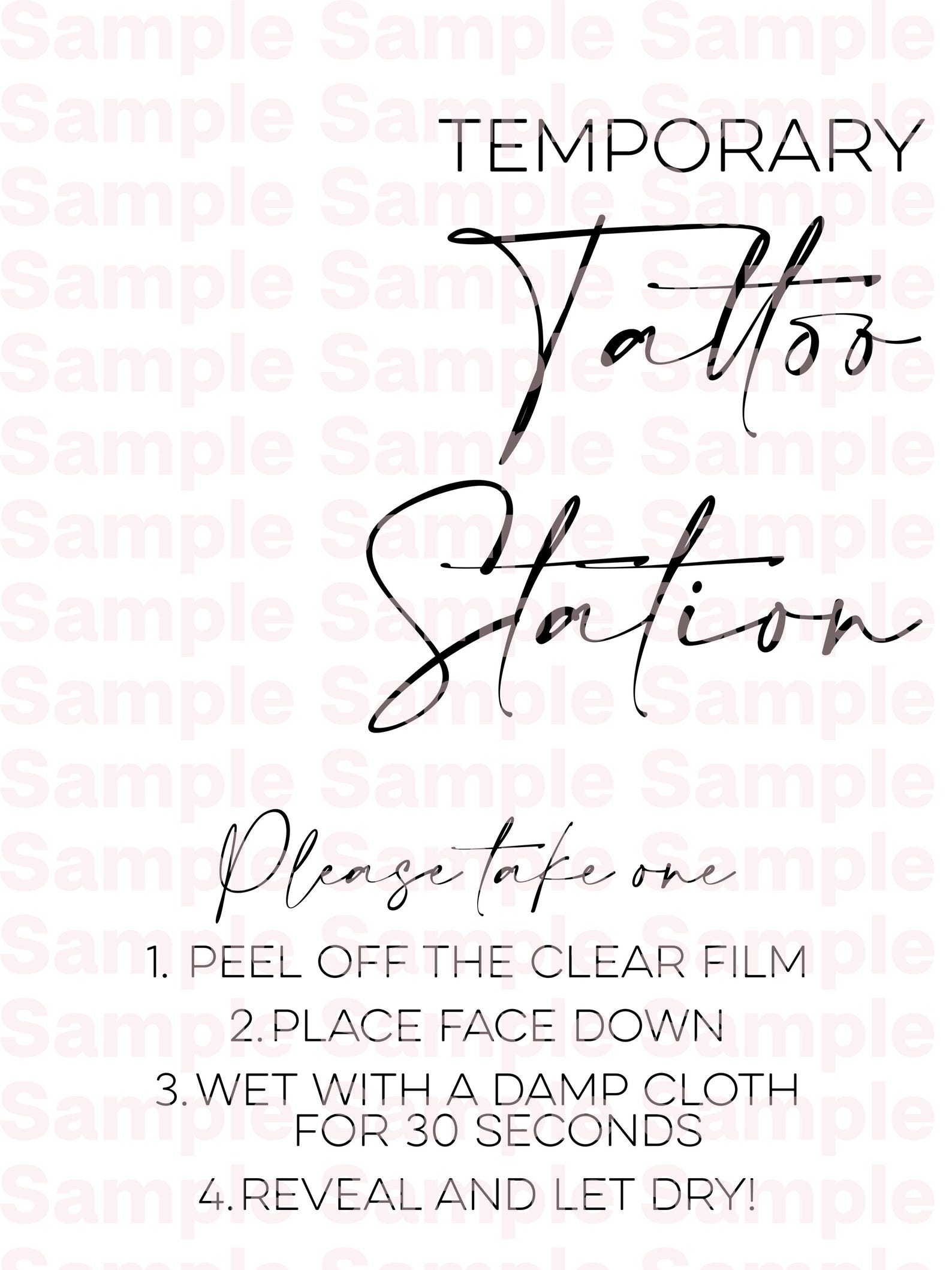 Temporary Tattoo Station Wedding Sign With Instructions (digital File ...