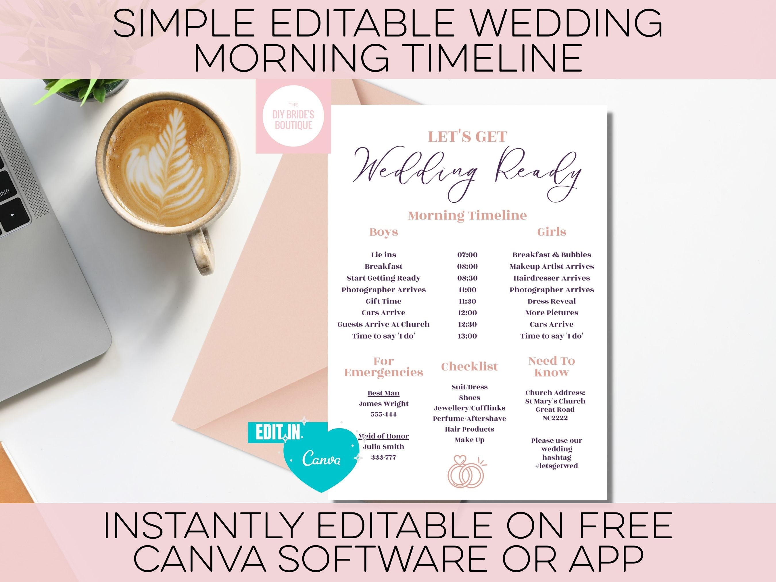 Editable Wedding Morning Timeline Template "let's Get Wedding Ready ...