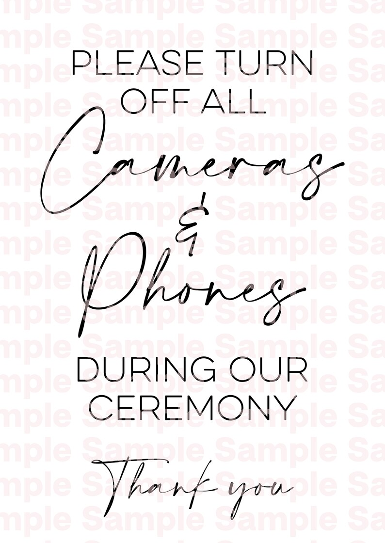 Printable Please Turn off Cameras and Phones Wedding Sign | Etsy