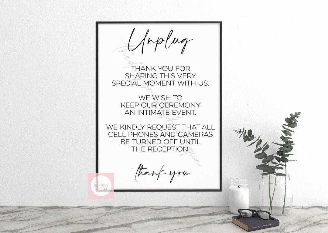 Printable 'unplug' Unplugged Ceremony Wedding Sign Minimalist ...