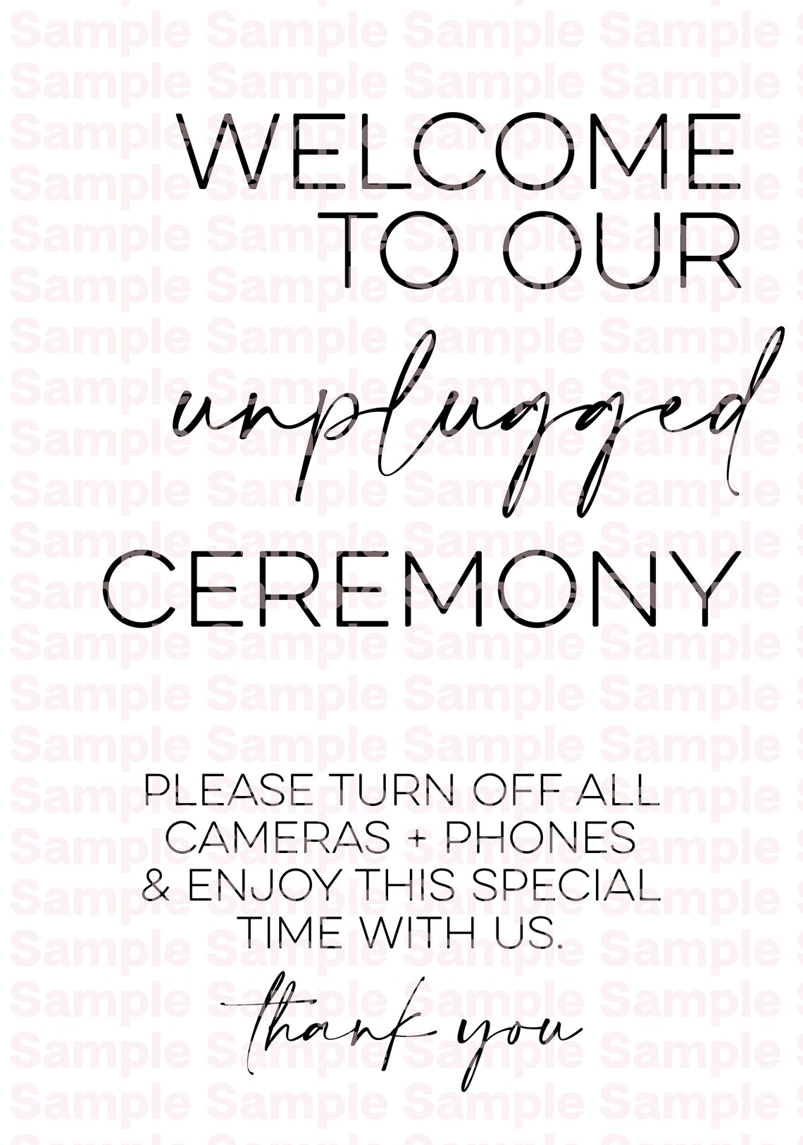 Printable Unplugged Ceremony Wedding Sign Minimalist // | Etsy