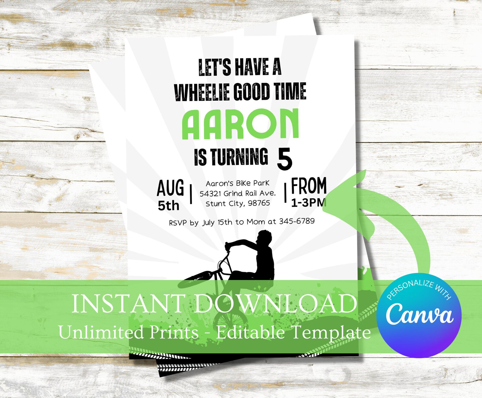 Bike Party Invitation, Wheelie Birthday Invite, BMX Birthday Invite ...