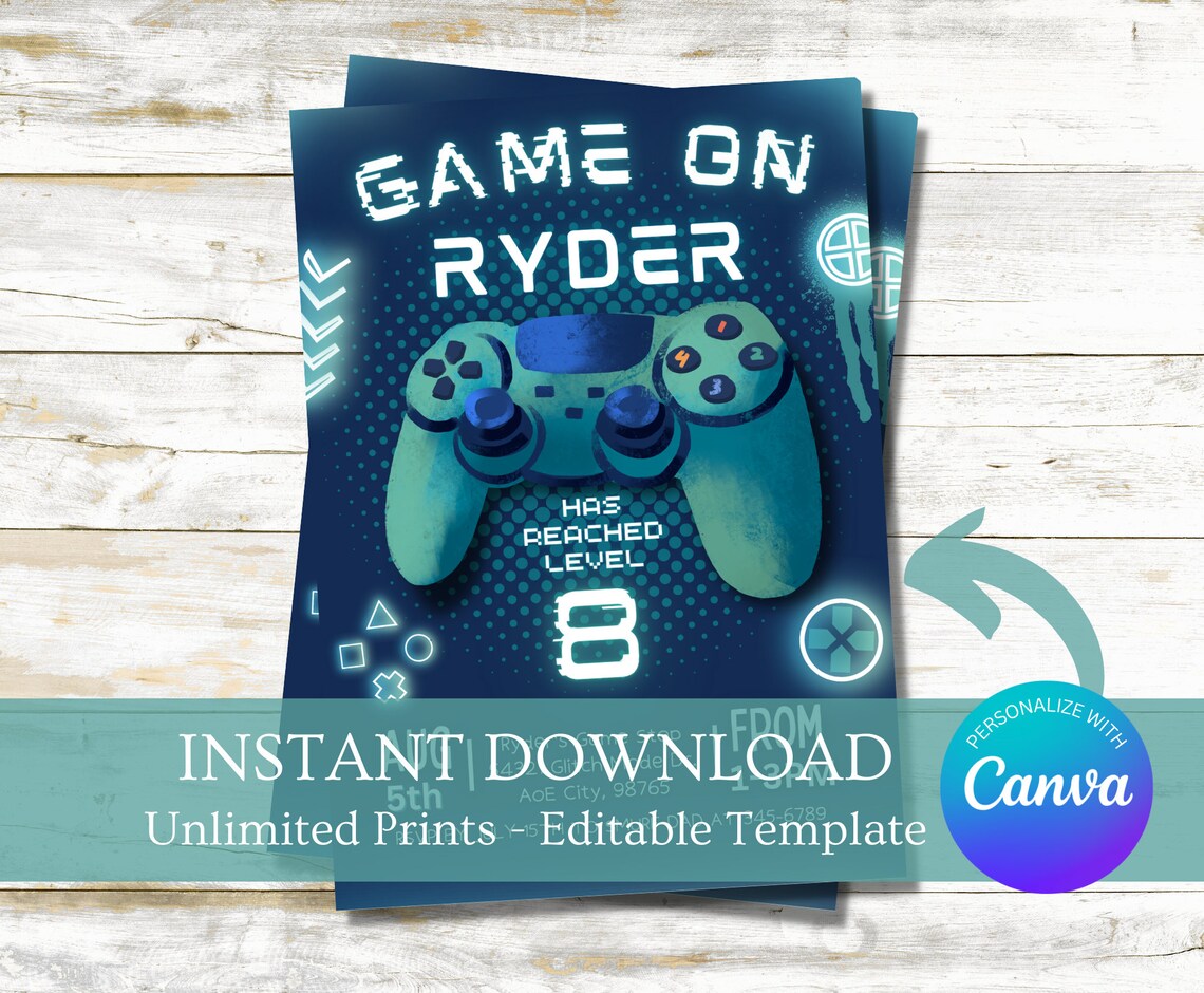 Gamer Invitation, Video Game Birthday Invite, Controller Birthday ...