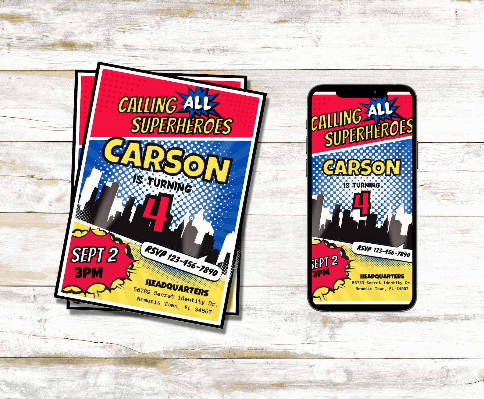 Superhero Invitation, Comic Birthday Invite, Superhero Birthday Party ...