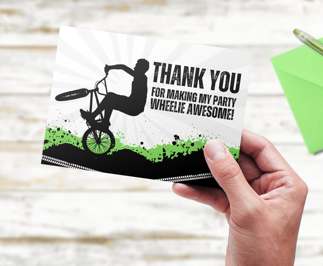 BMX Bike Party Thank You Card: Wheelie Birthday (digital Download) - Etsy