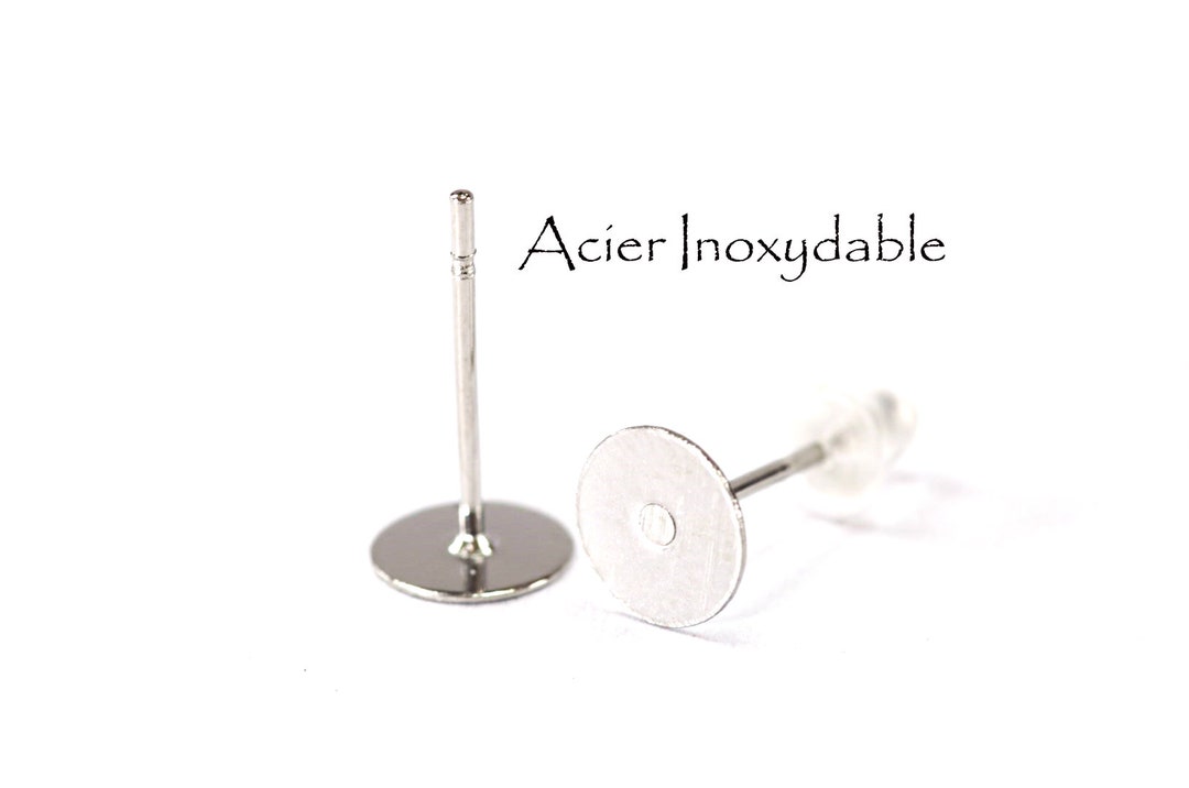 50 Supports Boucles d'oreilles Acier Inoxydable Type Puce pour collage ...