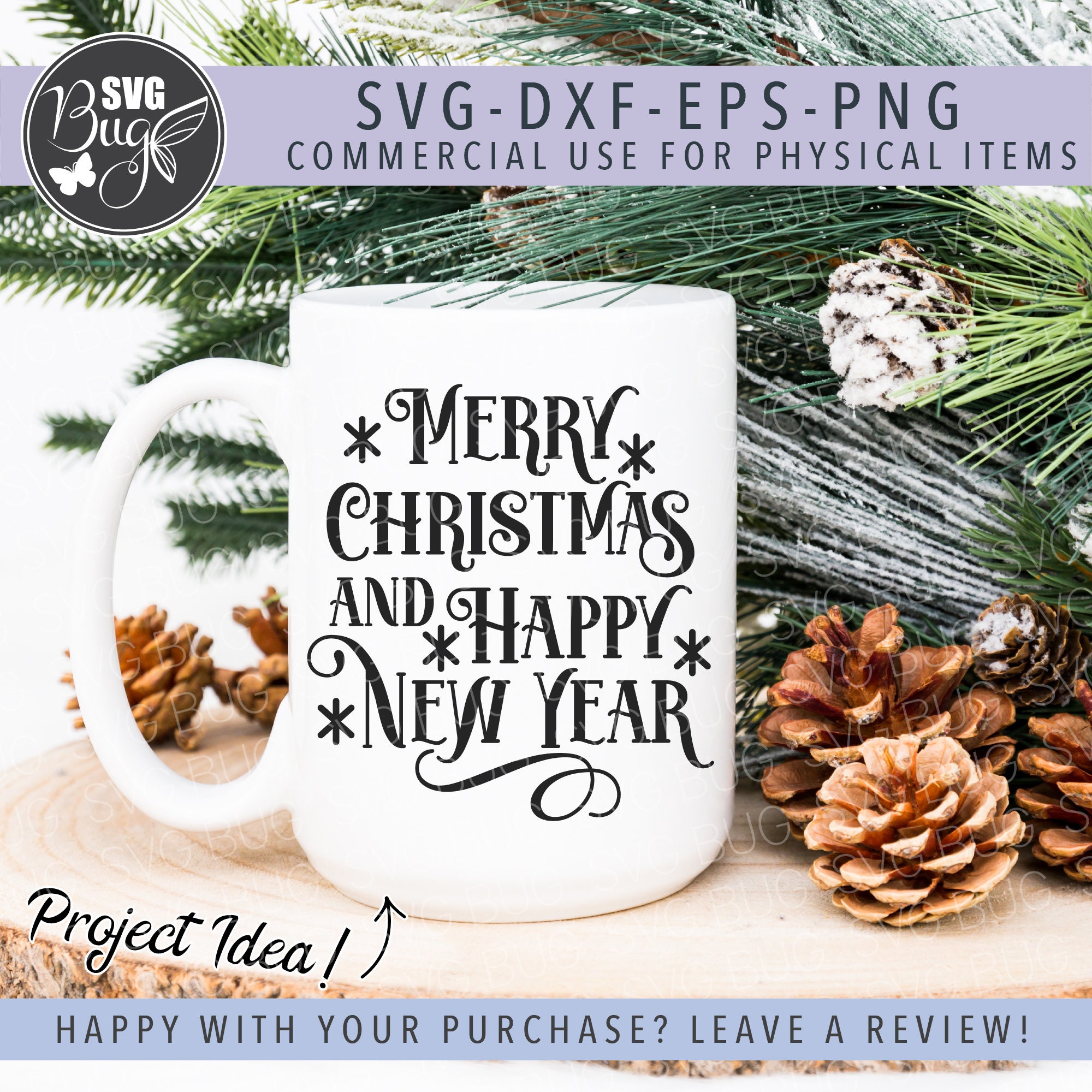 Merry Christmas and Happy New Year SVG File, Holiday Svg File, Ornament ...
