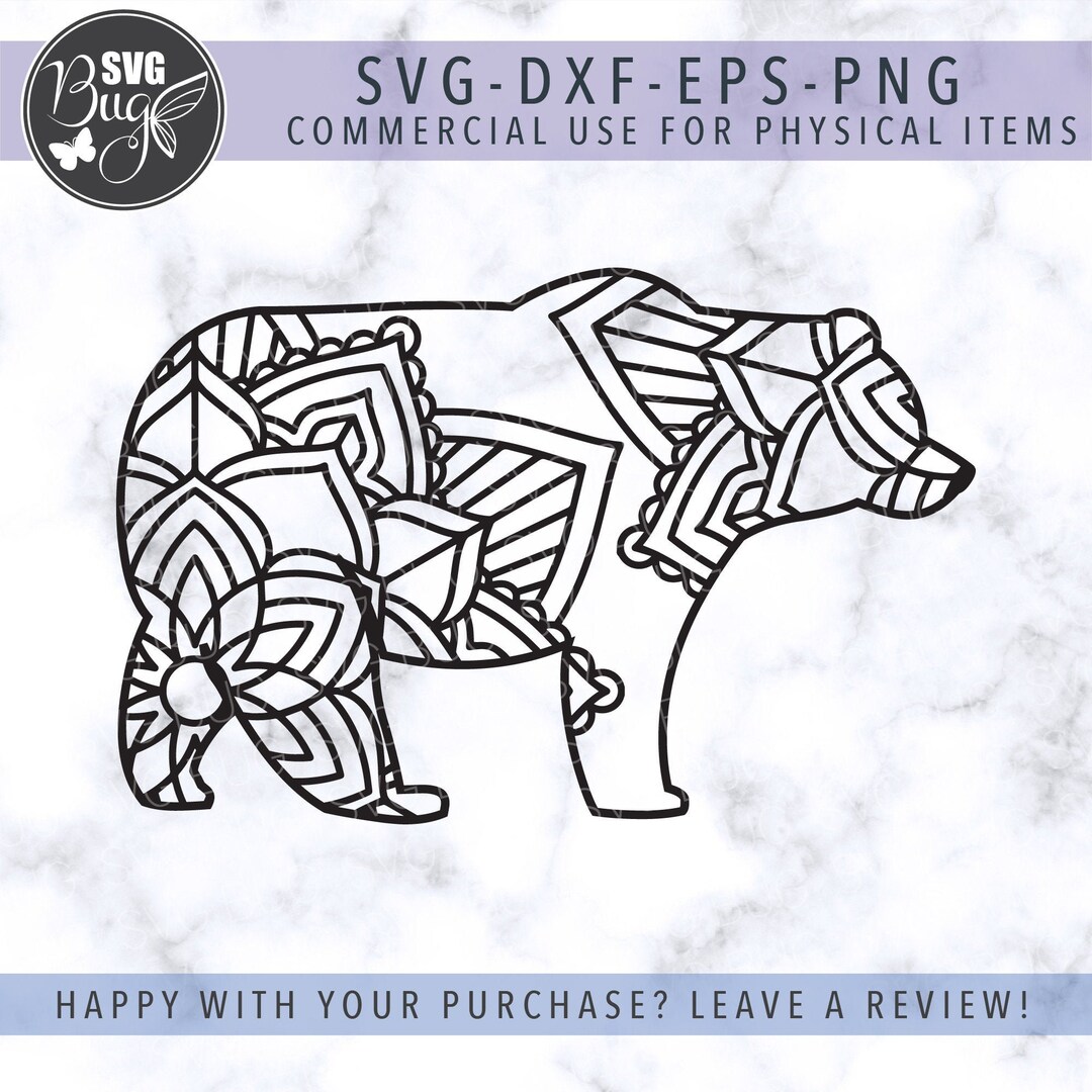 Bear Mandala SVG File, Bear Zentangle SVG File, Mandala Cut File for ...