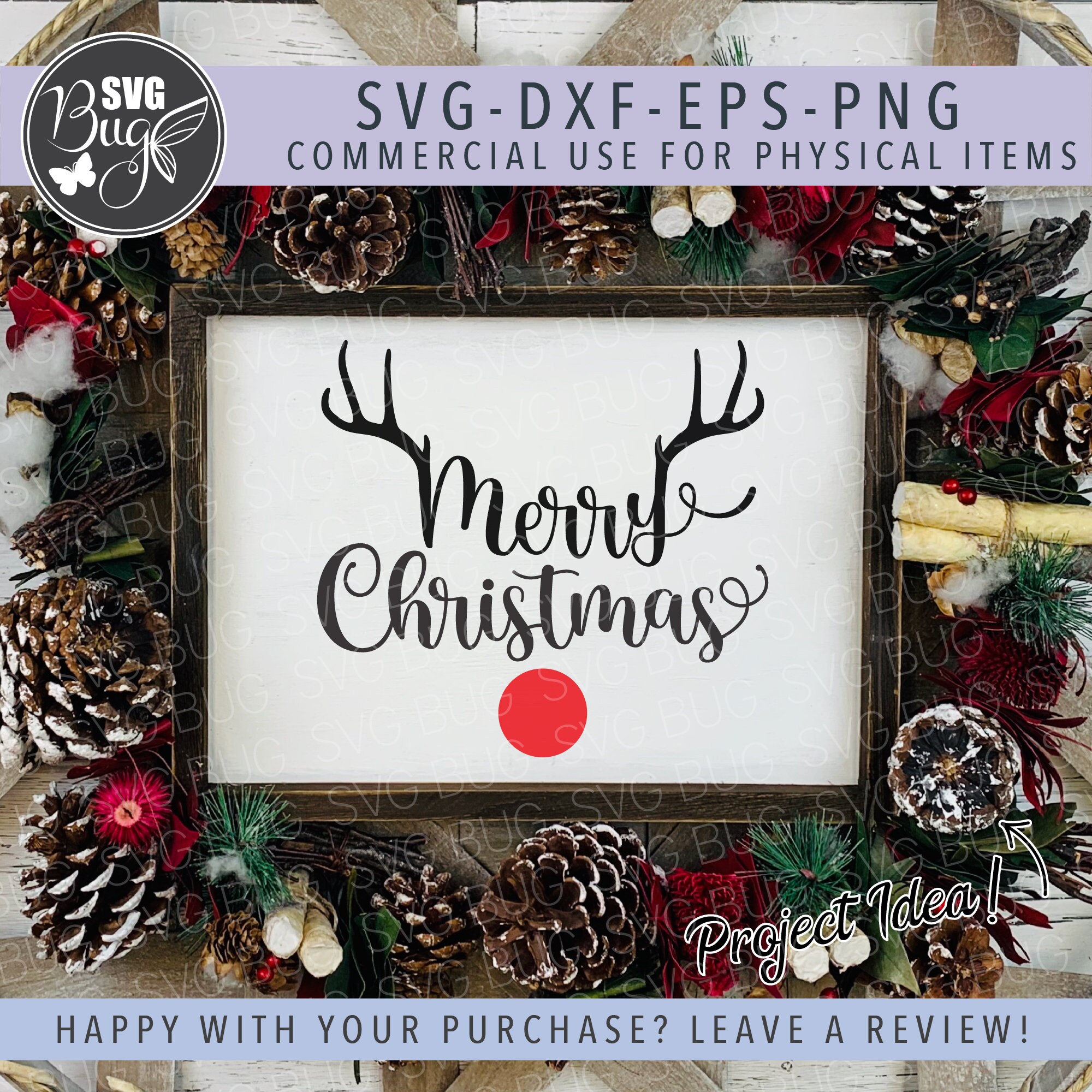 Merry Christmas SVG File, Reindeer SVG File, Antlers SVG File, Ornament ...