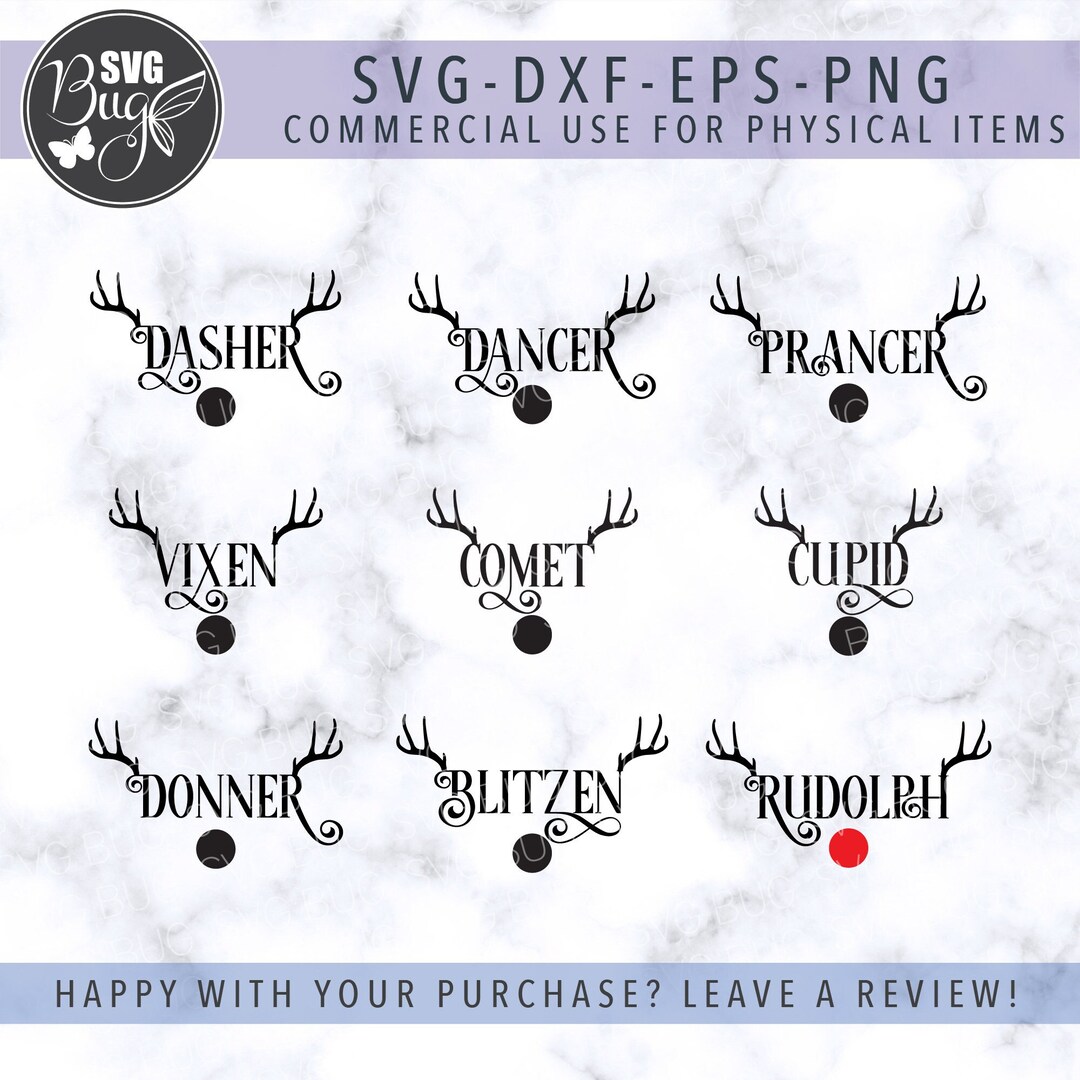 Reindeer Names SVG File, Christmas SVG File, Antlers SVG File, Ornament ...