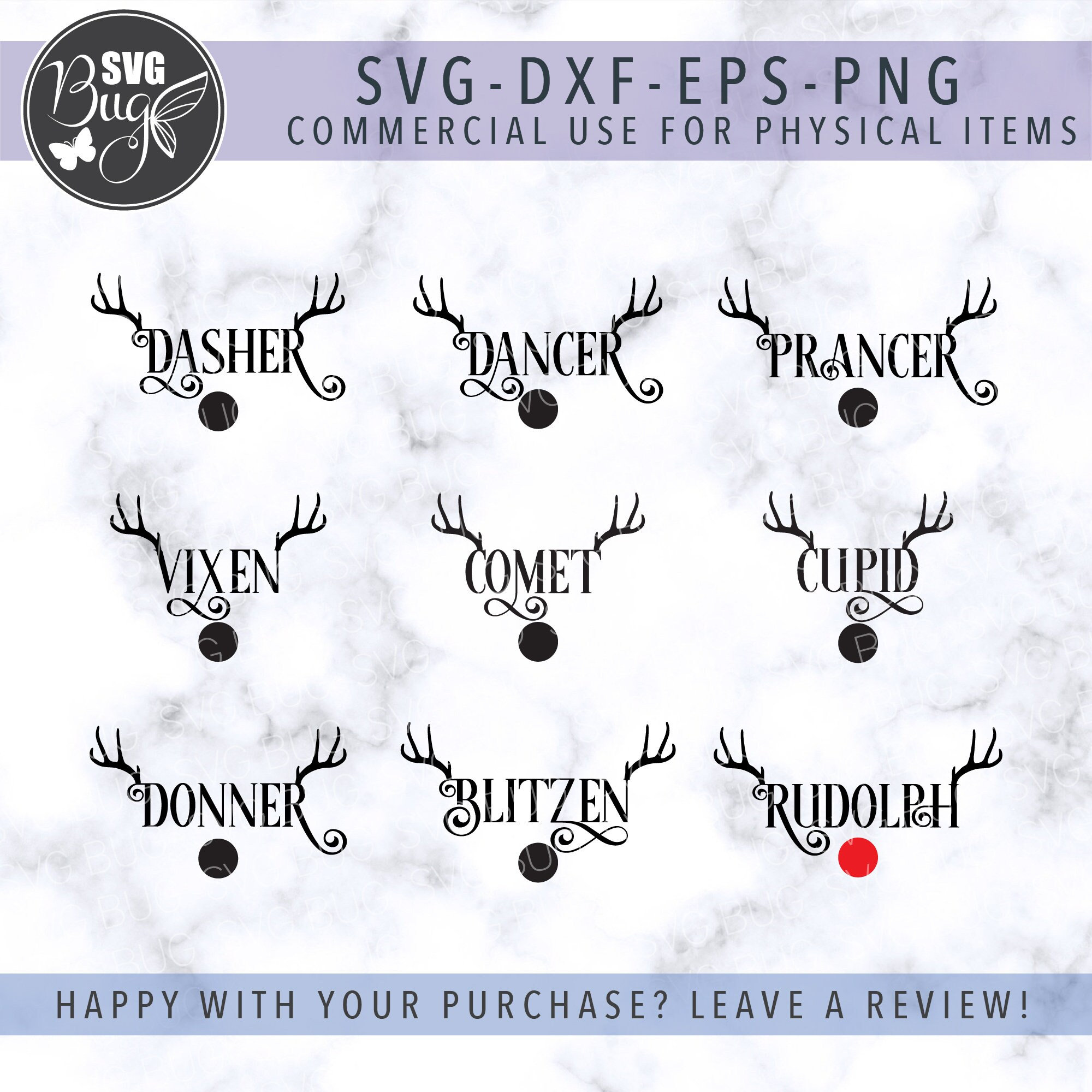 Reindeer Names SVG File Christmas SVG File Antlers SVG File - Etsy