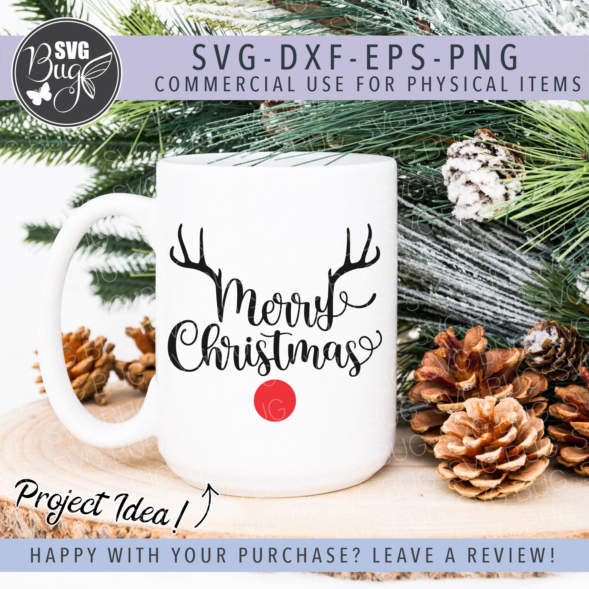 Merry Christmas SVG File, Reindeer SVG File, Antlers SVG File, Ornament ...