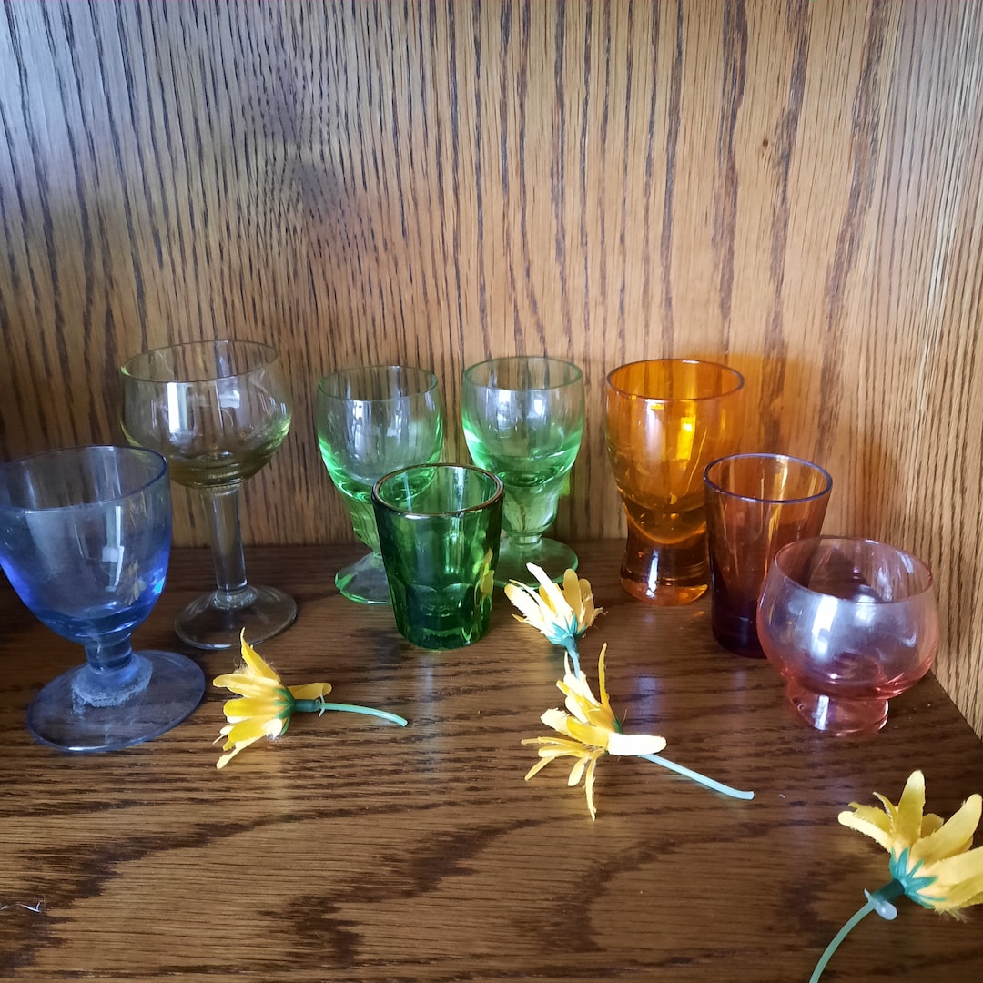 8 Colored Glasses Mix and Match Glass Set Vintage Glasses Mid Century ...