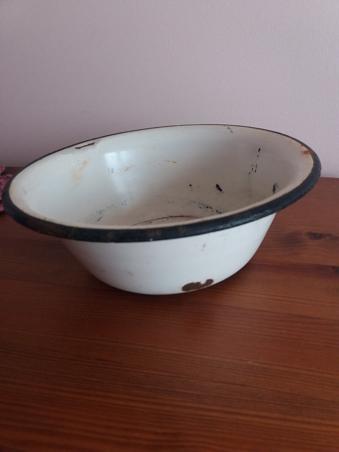 Vintage Soviet White Enameled Bowl 1950s Rustic Kitchen Russian ...