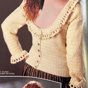 Vintage 80s Sweater Crochet Pattern Ruffle Buttons Scoop Back Jumper - Etsy