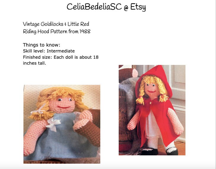 Vintage Goldilocks & Three Bears Crochet Pattern Doll Toys PDF Download ...