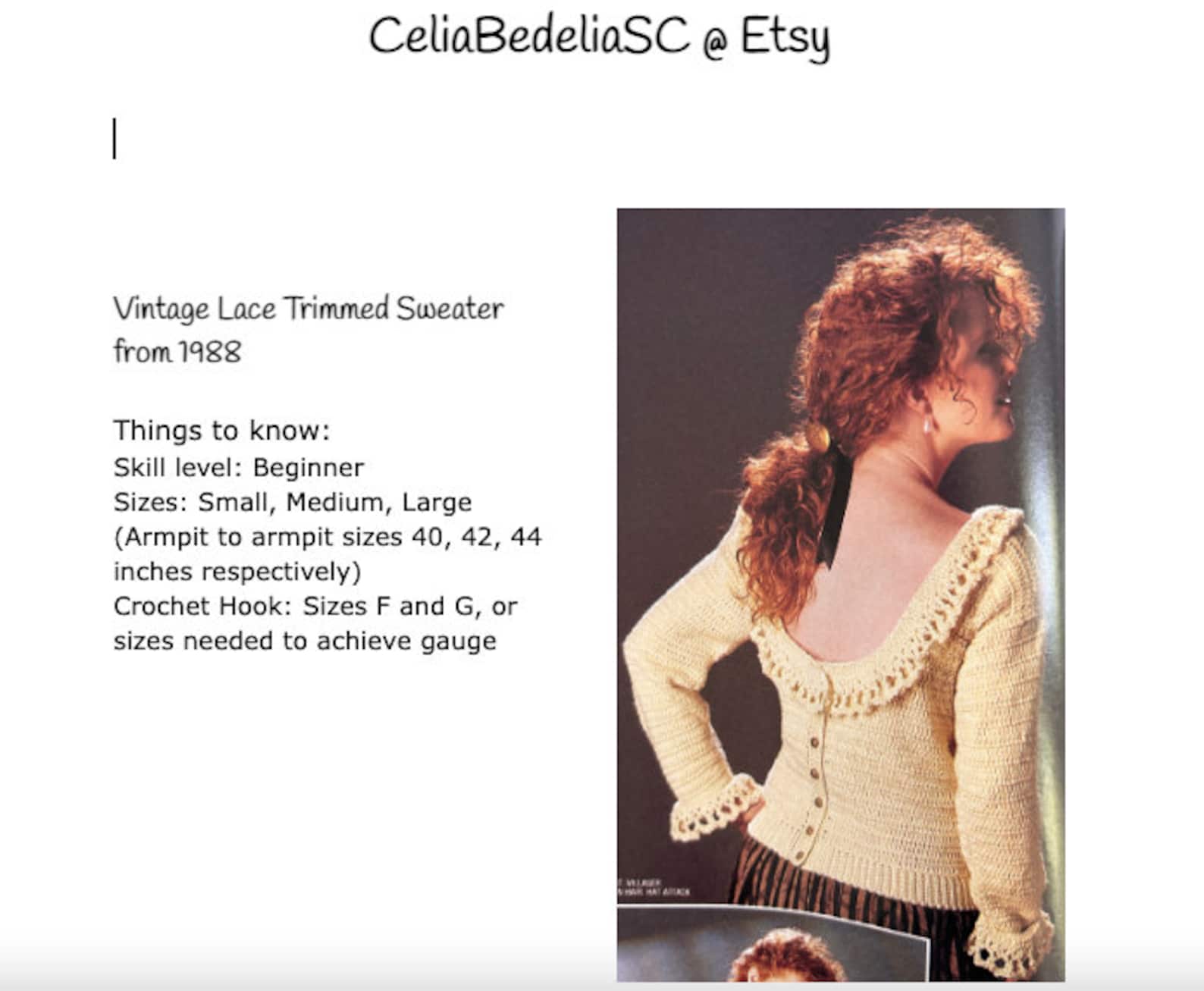 Vintage 80s Sweater Crochet Pattern Ruffle Buttons Scoop Back Jumper - Etsy