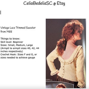 Vintage 80s Sweater Crochet Pattern Ruffle Buttons Scoop Back Jumper - Etsy