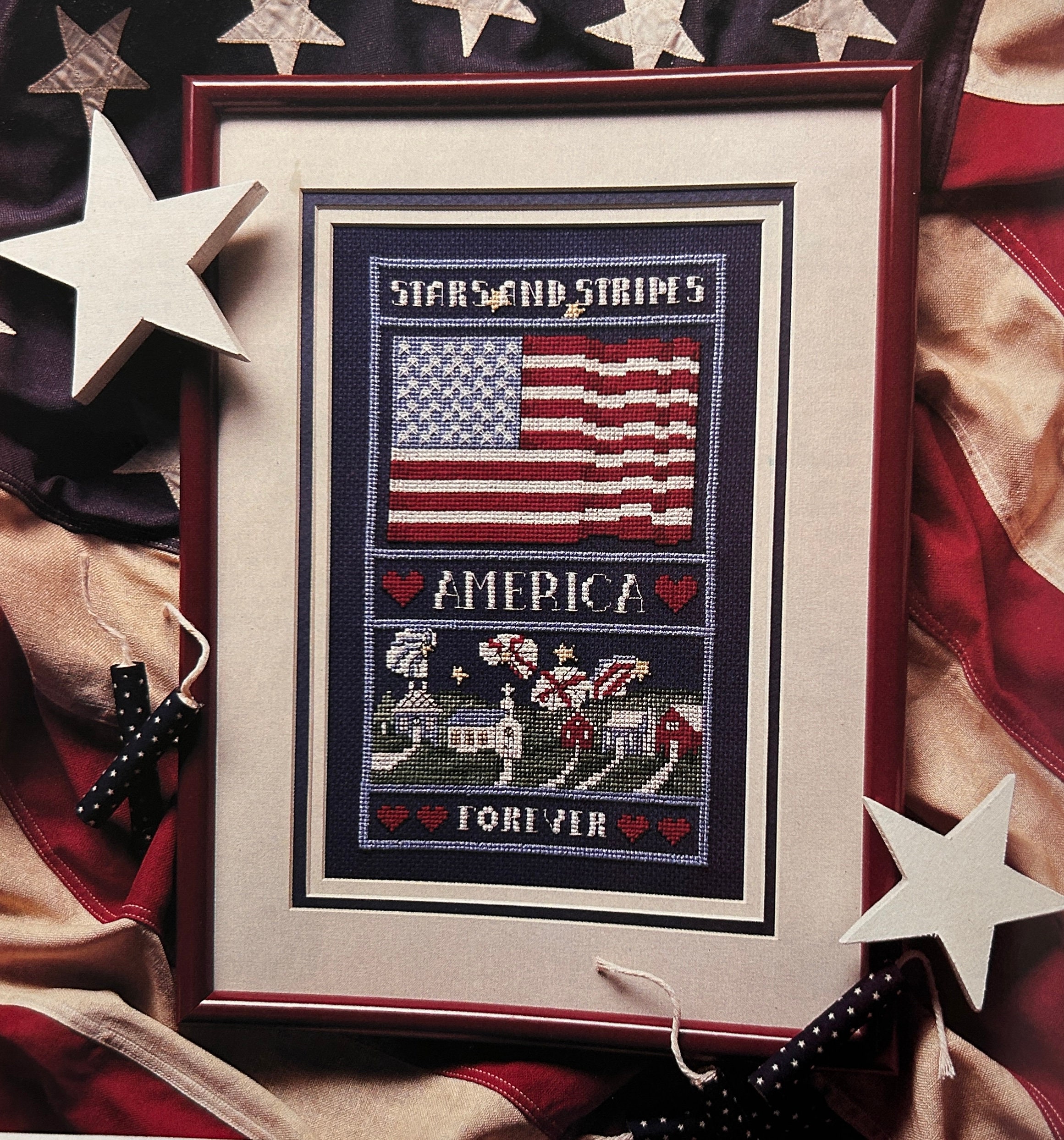 Vintage Patriotic Cross Stitch Pattern Stars and Stripes American Flag 4th of July - Etsy