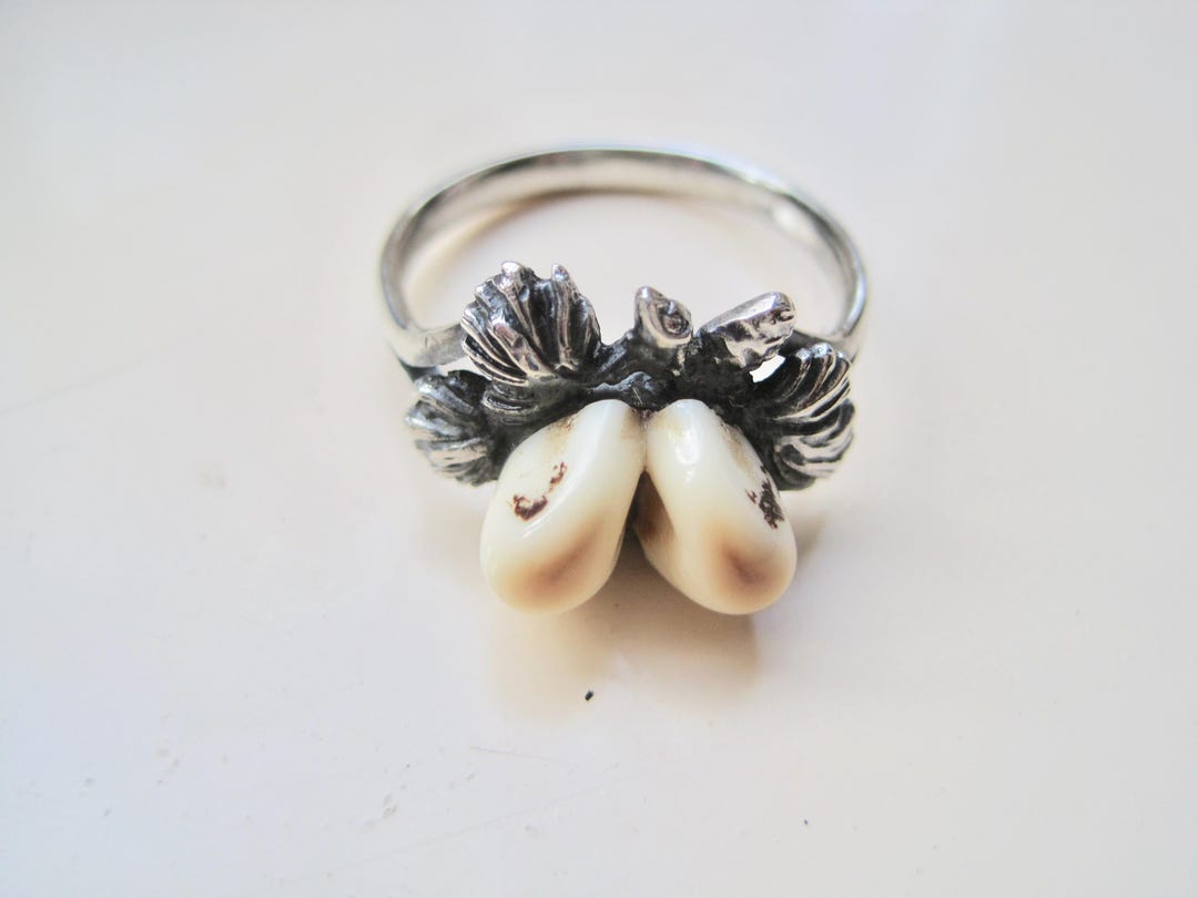 Antique Ring With Grandel Fawn Teeth, Silver. Victorian Austria Hunting ...