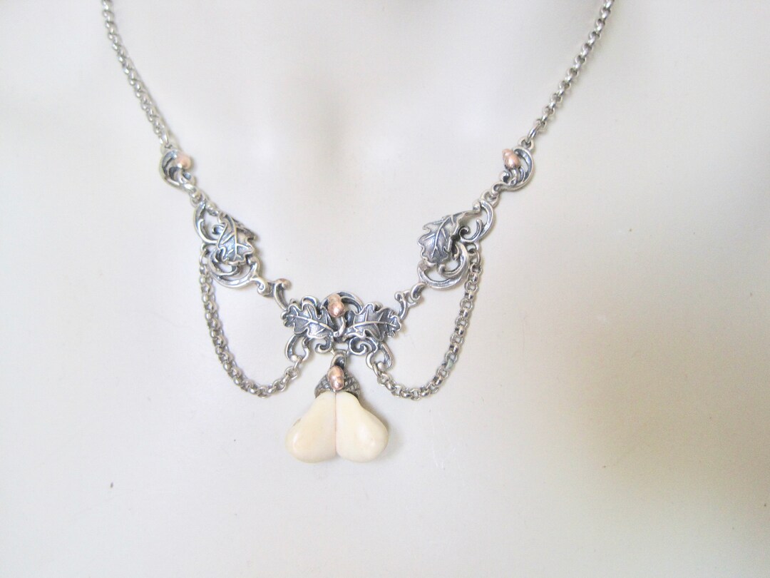 Antique Necklace With Grandel Fawn Teeth, Silver, Gold Accents ...