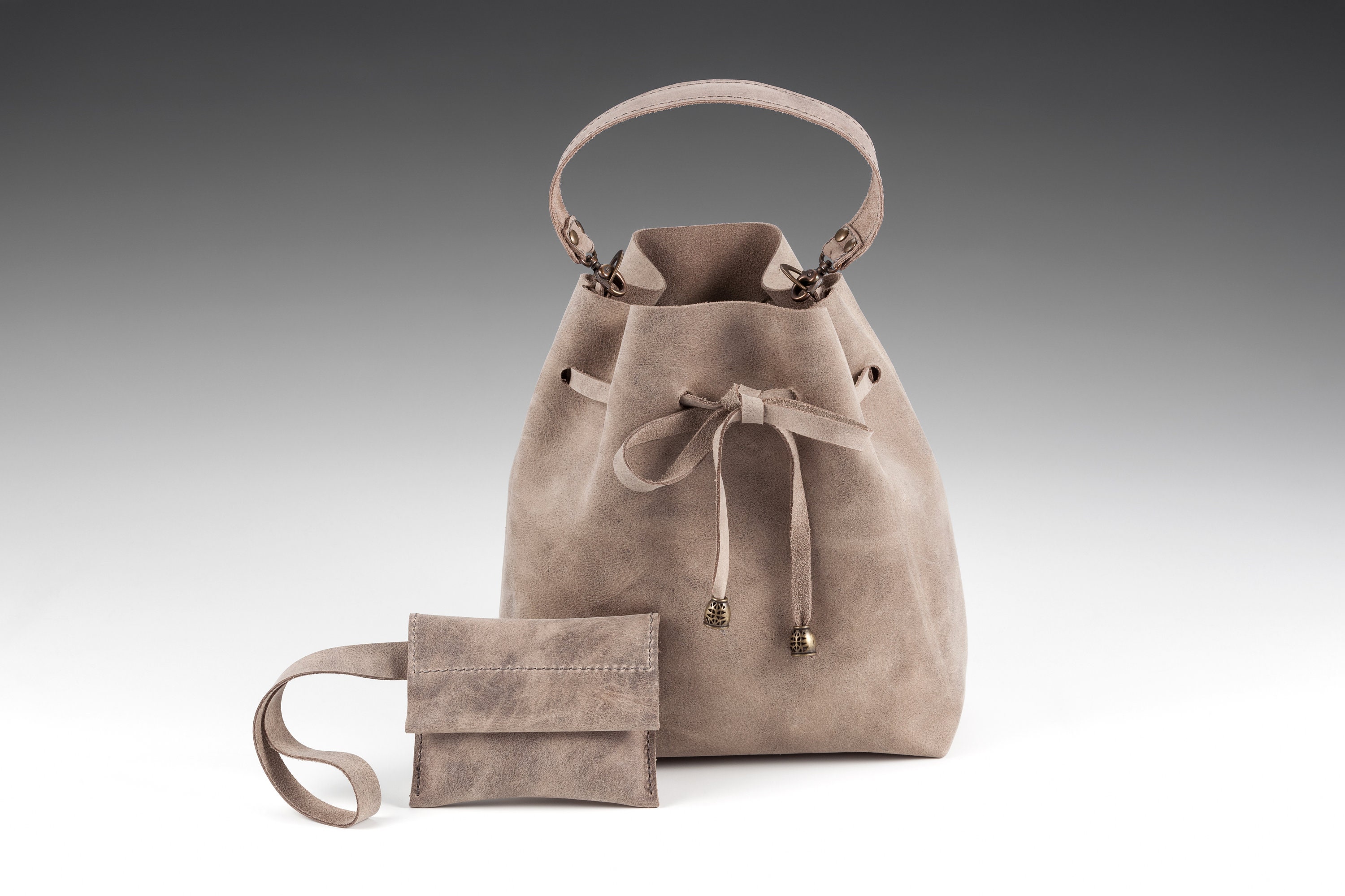 Rustic Natural Leather Bucket Bag With Personalization - Etsy