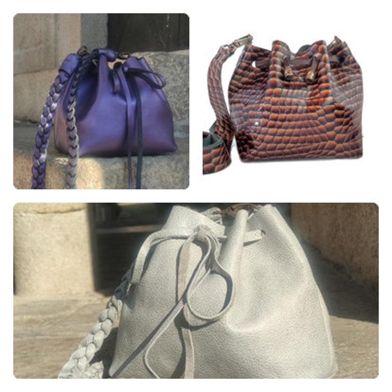Small Leather Bucket Bag With Personalization, Handmade Sturdy Pouch ...